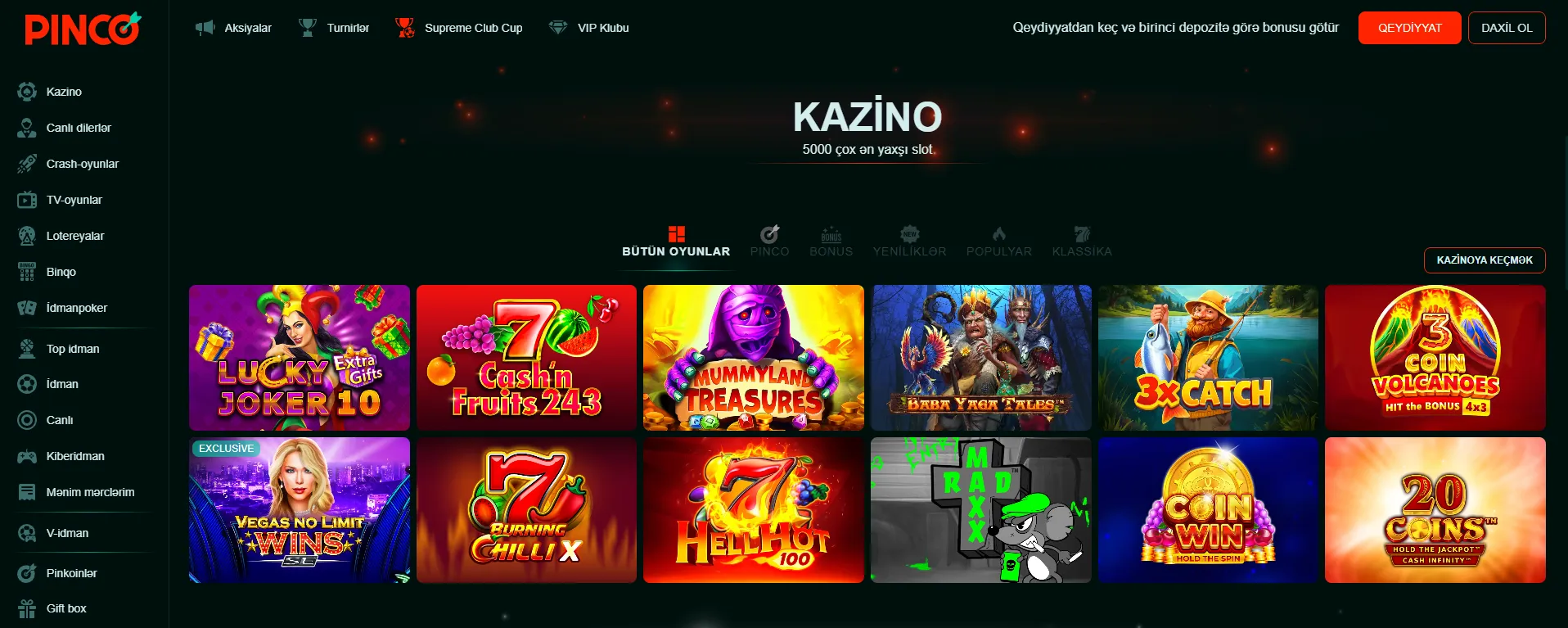 Pinco Casino Az ᐉ Rəsmi Platforma ️ Bonus Paketləri, Slotlar və Mobil ...